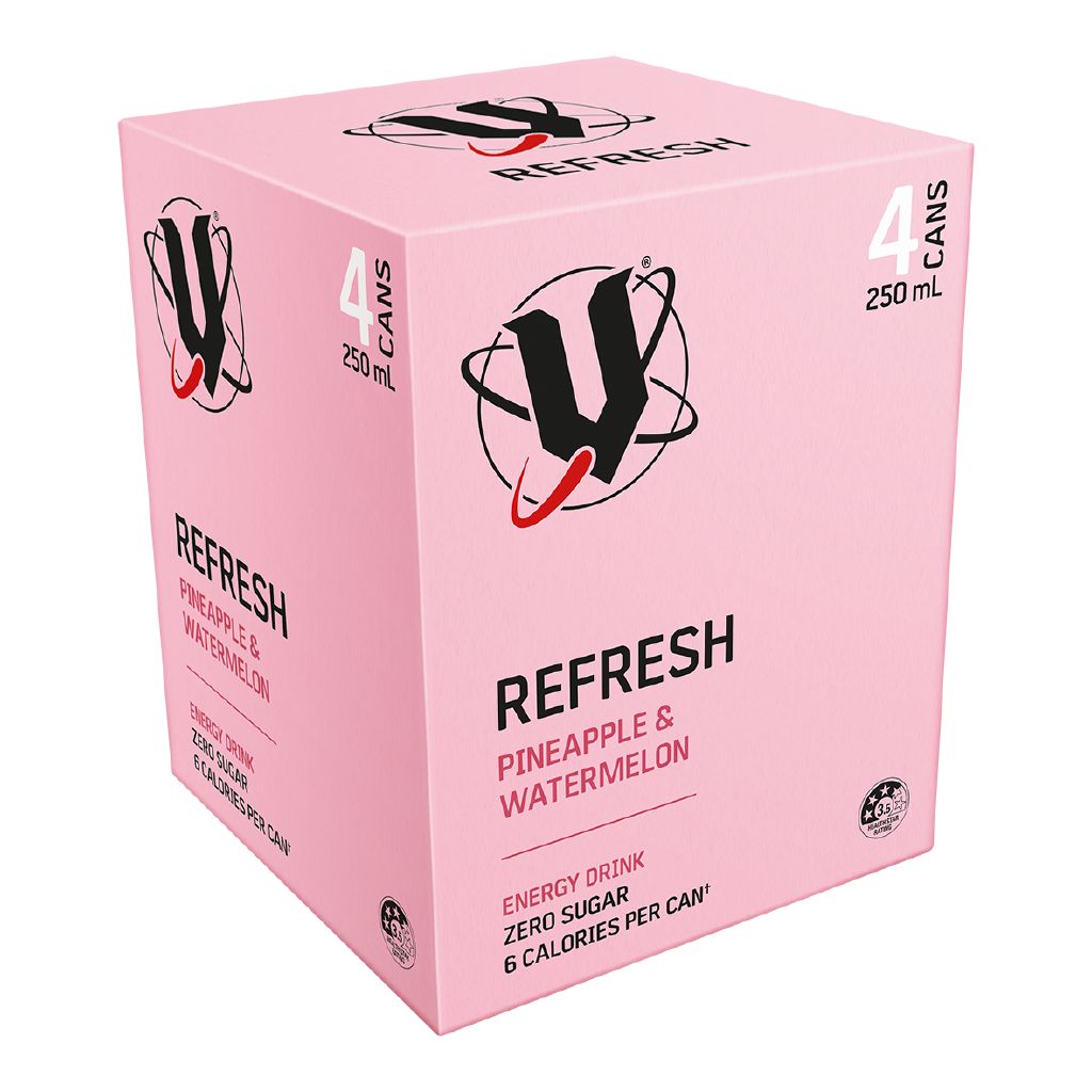 V Energy Drink Refresh Pineapple Watermelon 250ml 4 Pack | The Warehouse