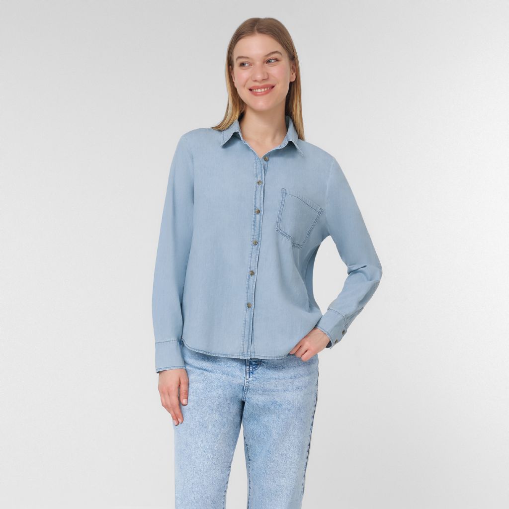 H&H Women's Basic Chambray Shirt Denim Light | The Warehouse