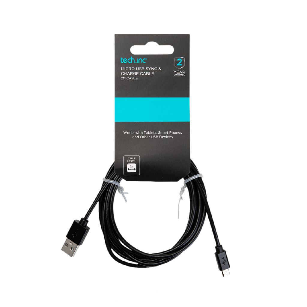 Tech.Inc Micro USB Cable 2m Black Black | The Warehouse