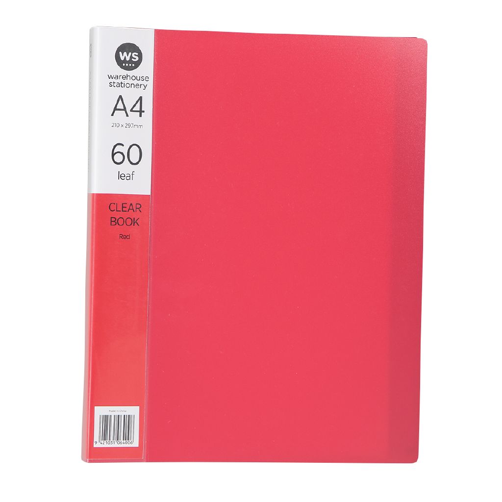WS Clear Book 60 Leaf Red Red Mid A4 Red Mid | The Warehouse