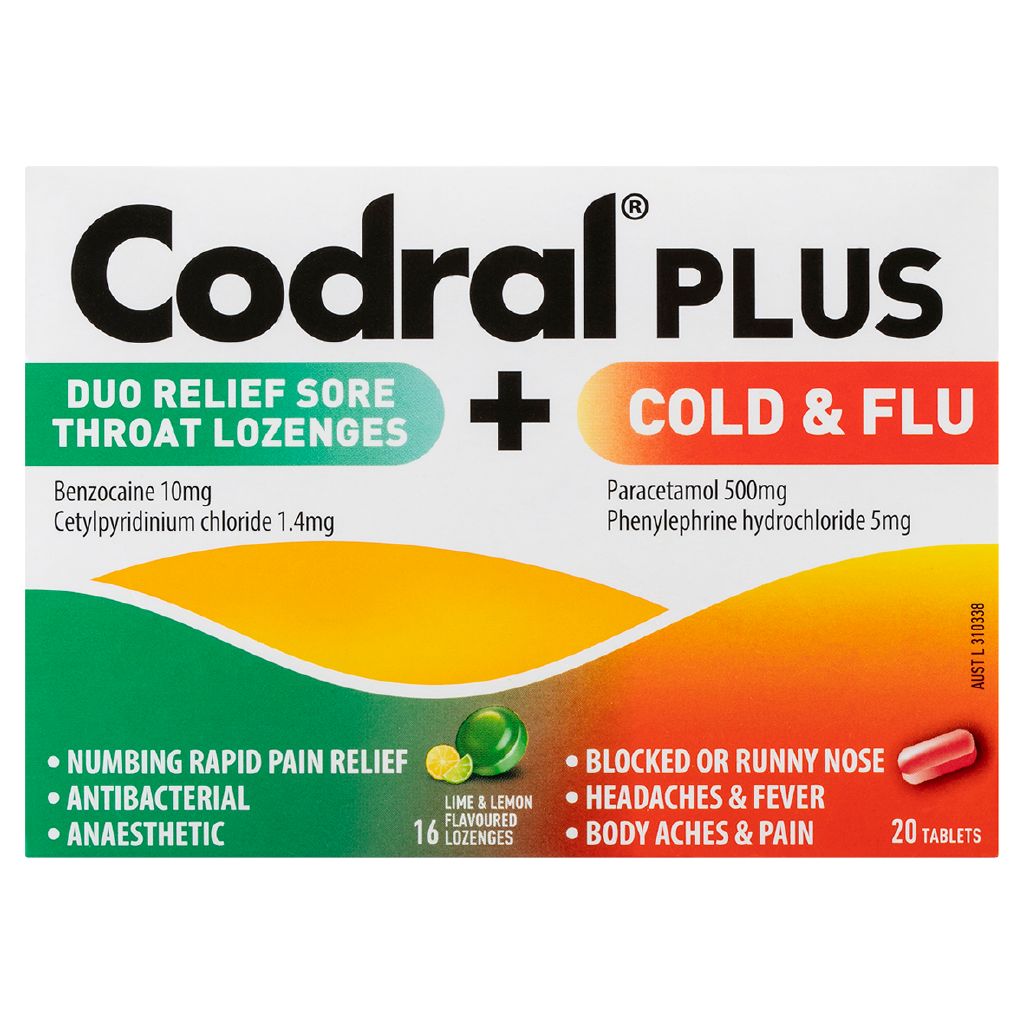 Codral Codral Plus Sore Throat Lozenges & Cold and Flu Tablets 24 Pack ...