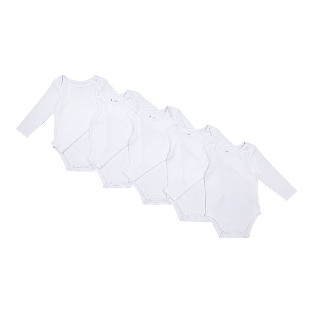Young Original Babys' Long Sleeve Bodysuit Plain 5 Pack White | The ...