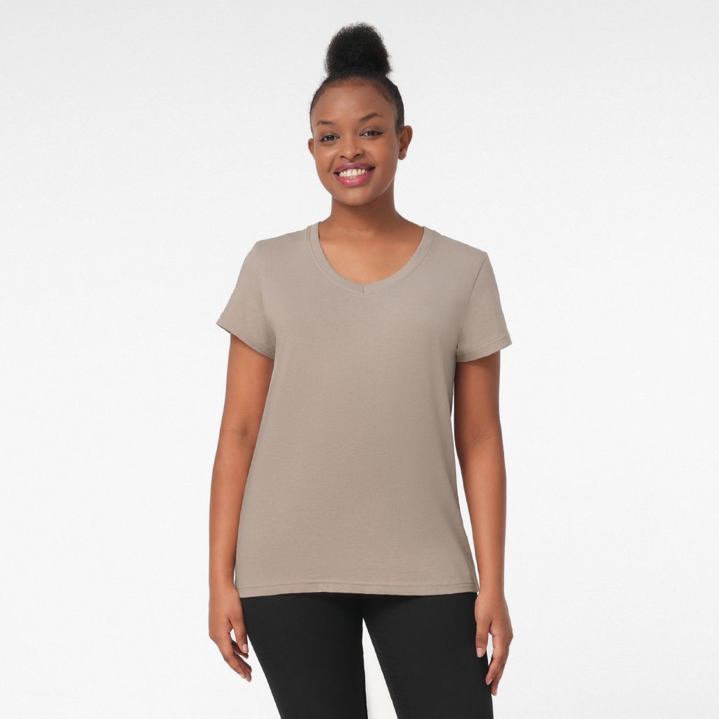 H&H Women's Short Sleeve V-Neck Cotton Tee Grey Light | The Warehouse