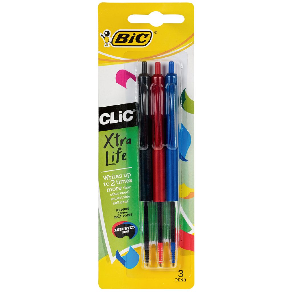 Bic Clic Pens 3 Pack Assorted Assorted | The Warehouse