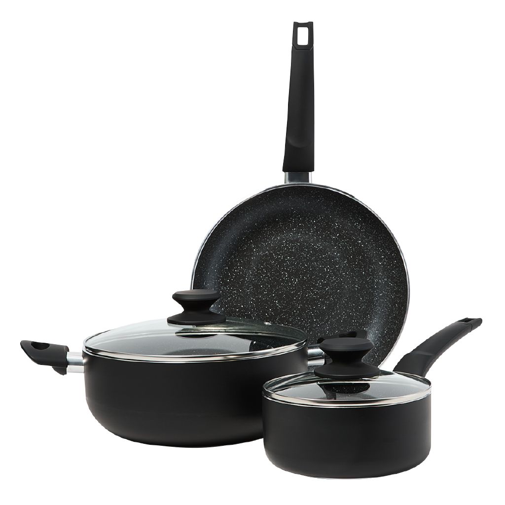 Living & Co Stone Cookware Set Black 3 Piece Black | The Warehouse