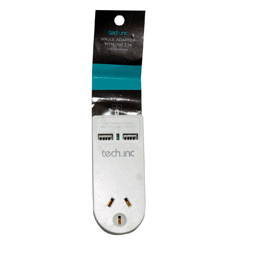 Tech.Inc 2-in-1 Single Adapter with USB 2.1a | The Warehouse