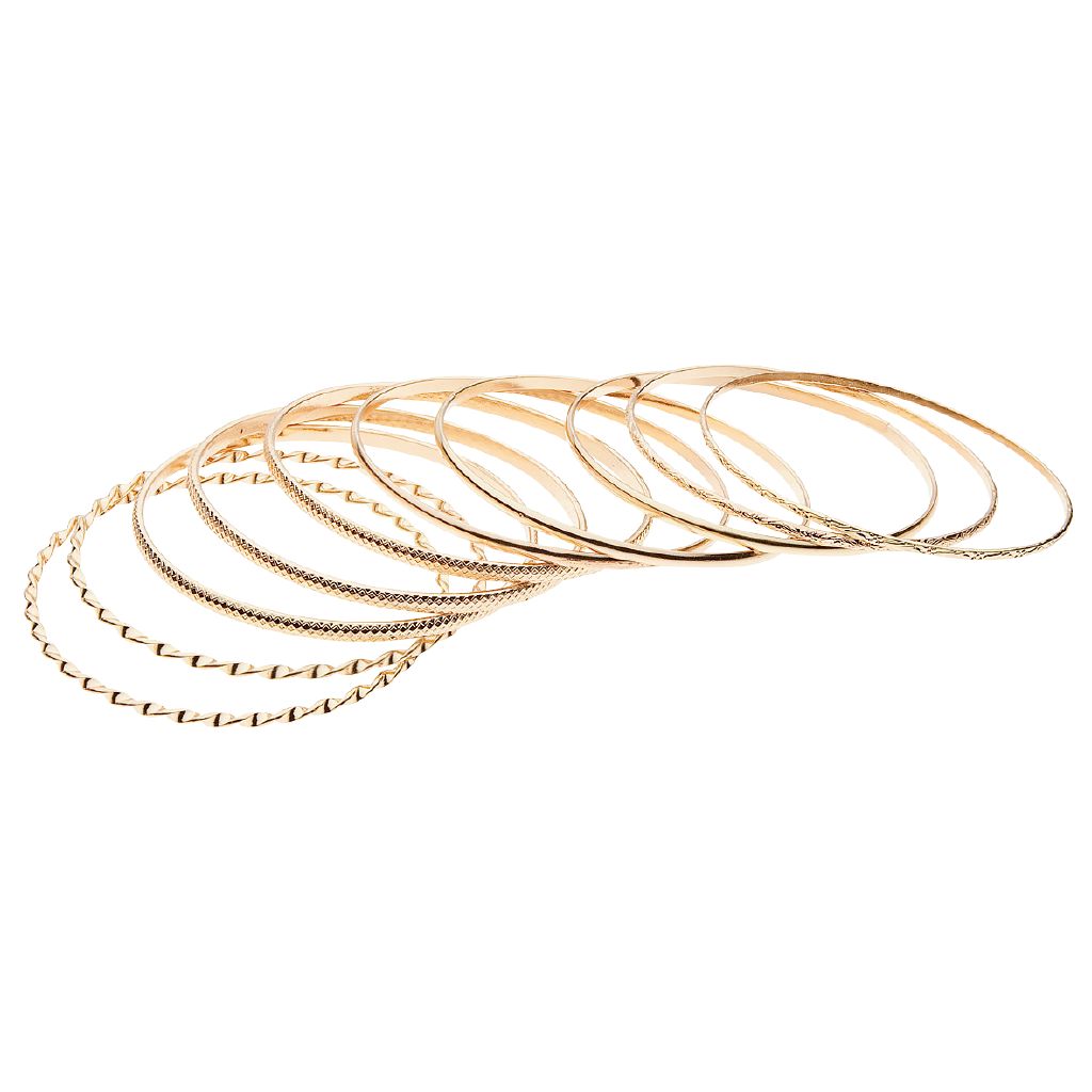 H&H Textured Bangle Gold Set 10 Pack Gold | The Warehouse