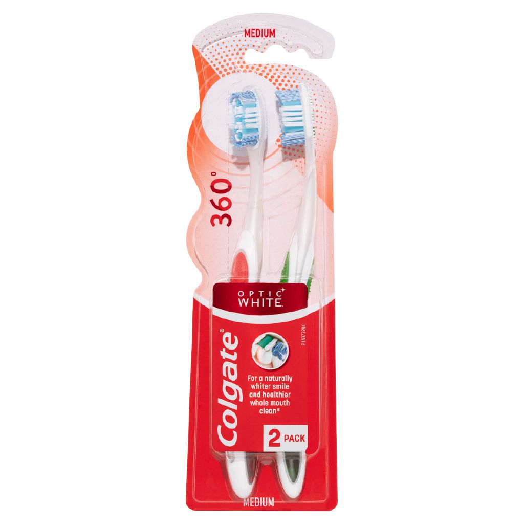 Colgate Optic White Toothbrush Platinum Medium Assorted 2 Pack Assorted ...