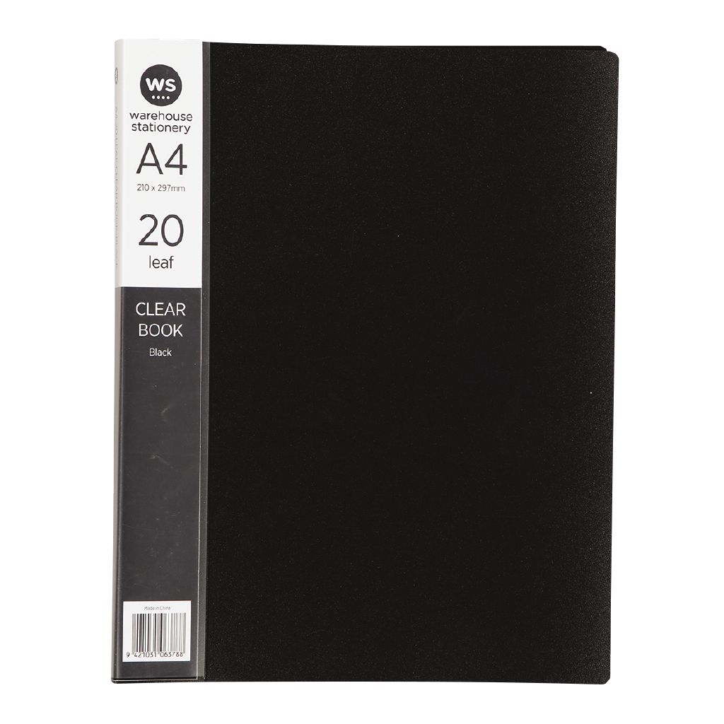 WS Clear Book 20 Leaf Black A4 Black | The Warehouse