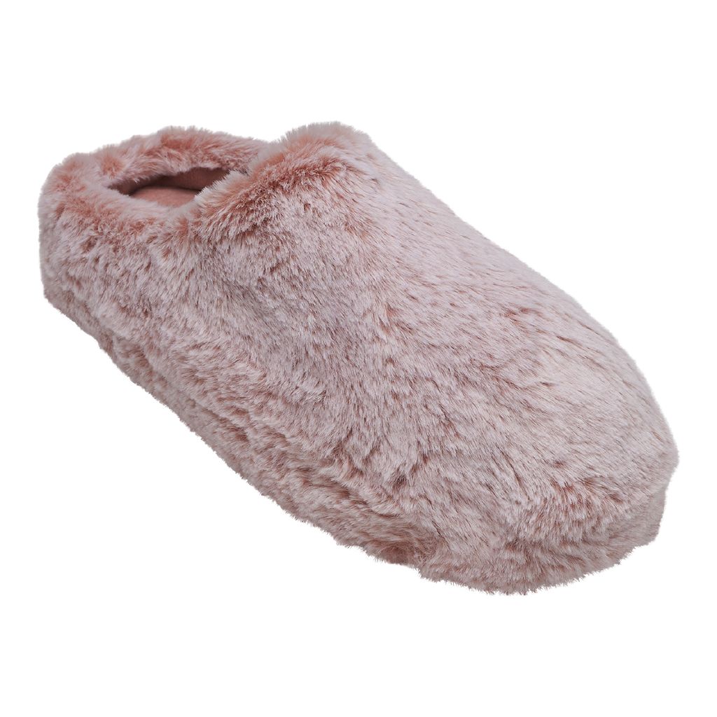 H&H Women's Fluffy Low Back Scuff Slippers Pink Light | The Warehouse