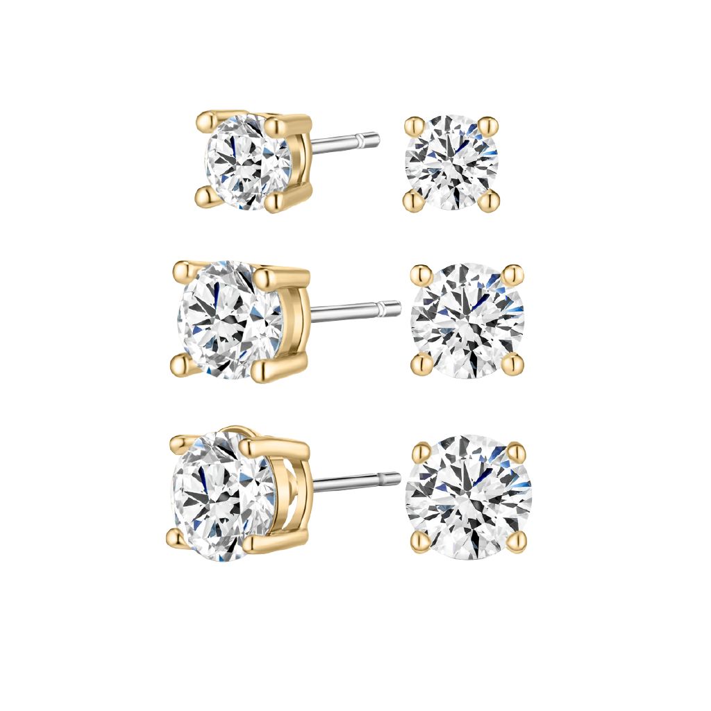 Hidden Secrets Gold Plated CZ Stud Earrings 3 Pack Gold | The Warehouse Hidden Secrets Gold Plated CZ Stud Earrings 3 Pack Gold | The Warehouse