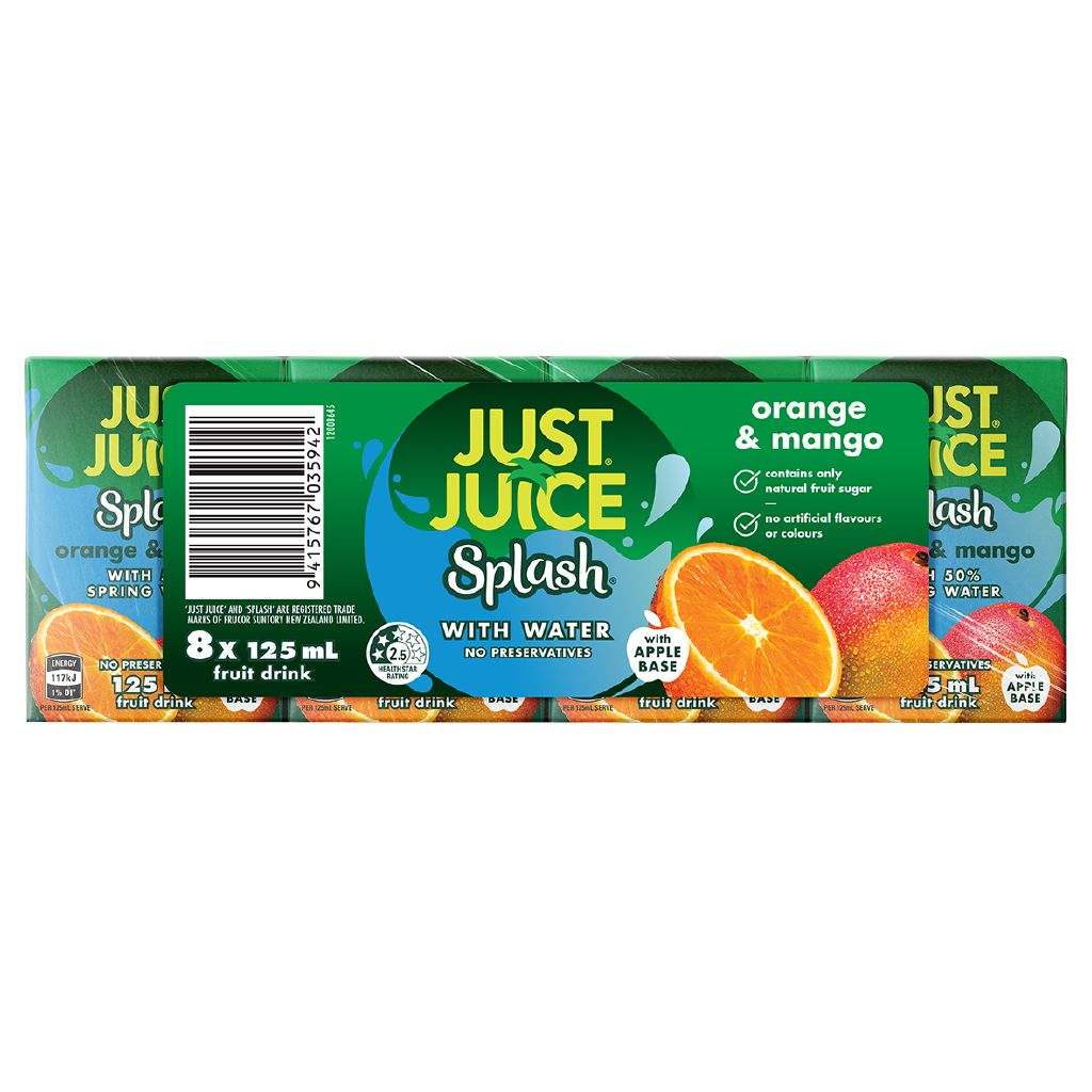 Just Juice Splash Orange Mango 8 Pack 125ml | The Warehouse