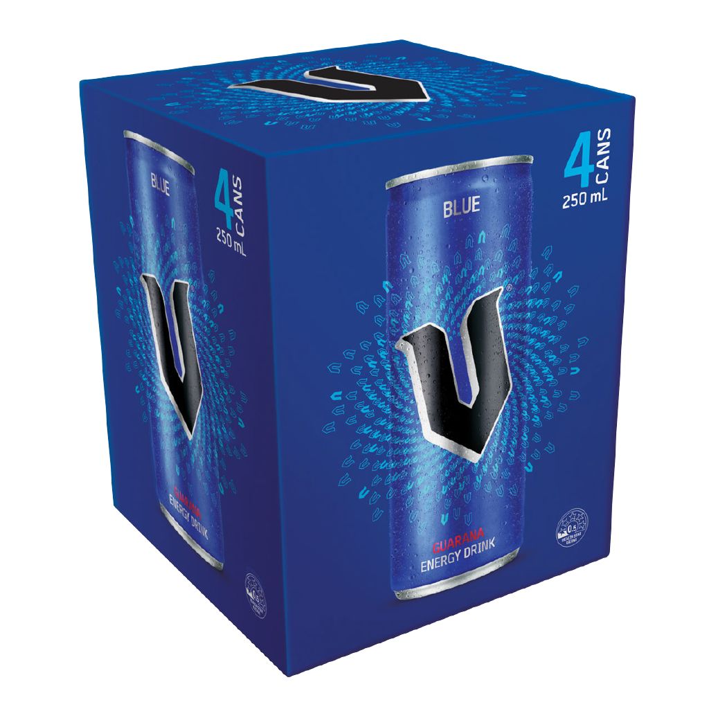 V Energy Drink Blue Can 250ml 4 Pack | The Warehouse
