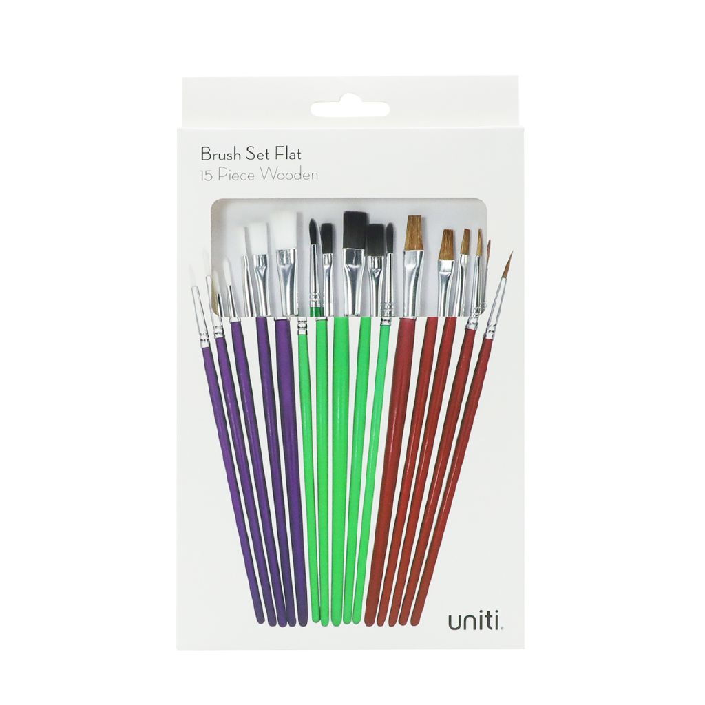 Uniti Wooden Flat Brush Set 15 Piece | The Warehouse