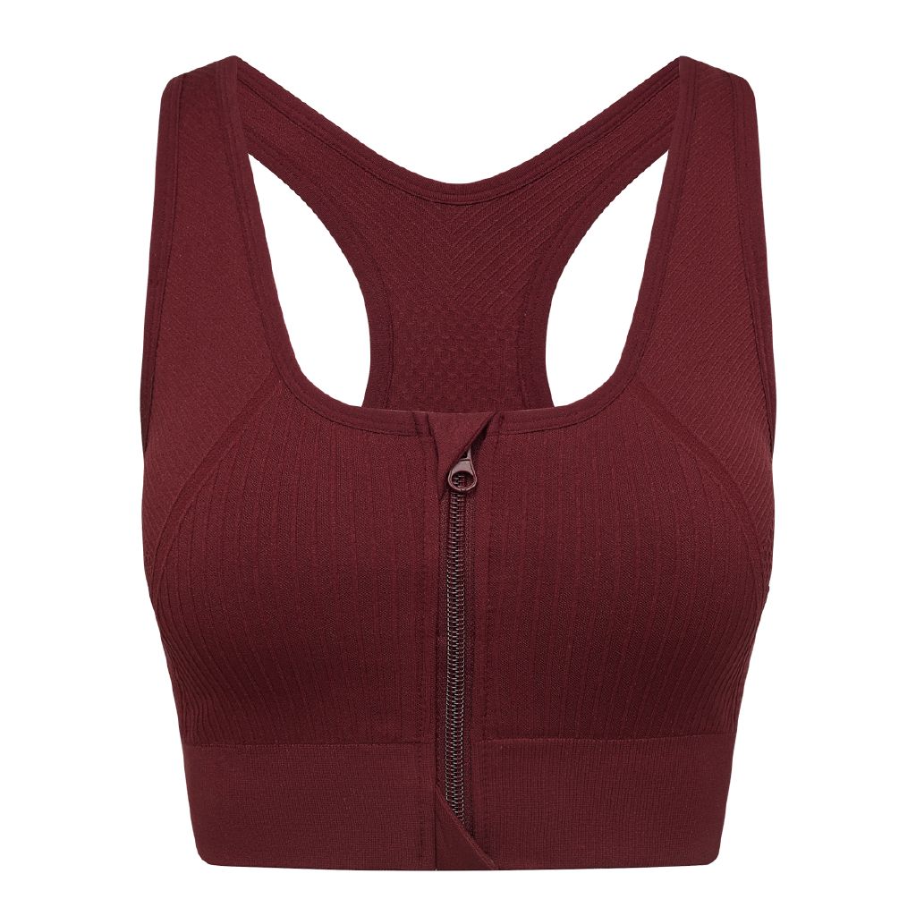 Active Intent Women's Zip Front Wirefree Sports Bra Maroon | The Warehouse