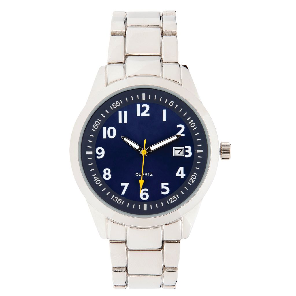 H&H Men's Classic Analogue Steel Watch Silver/Blue Silver | The Warehouse