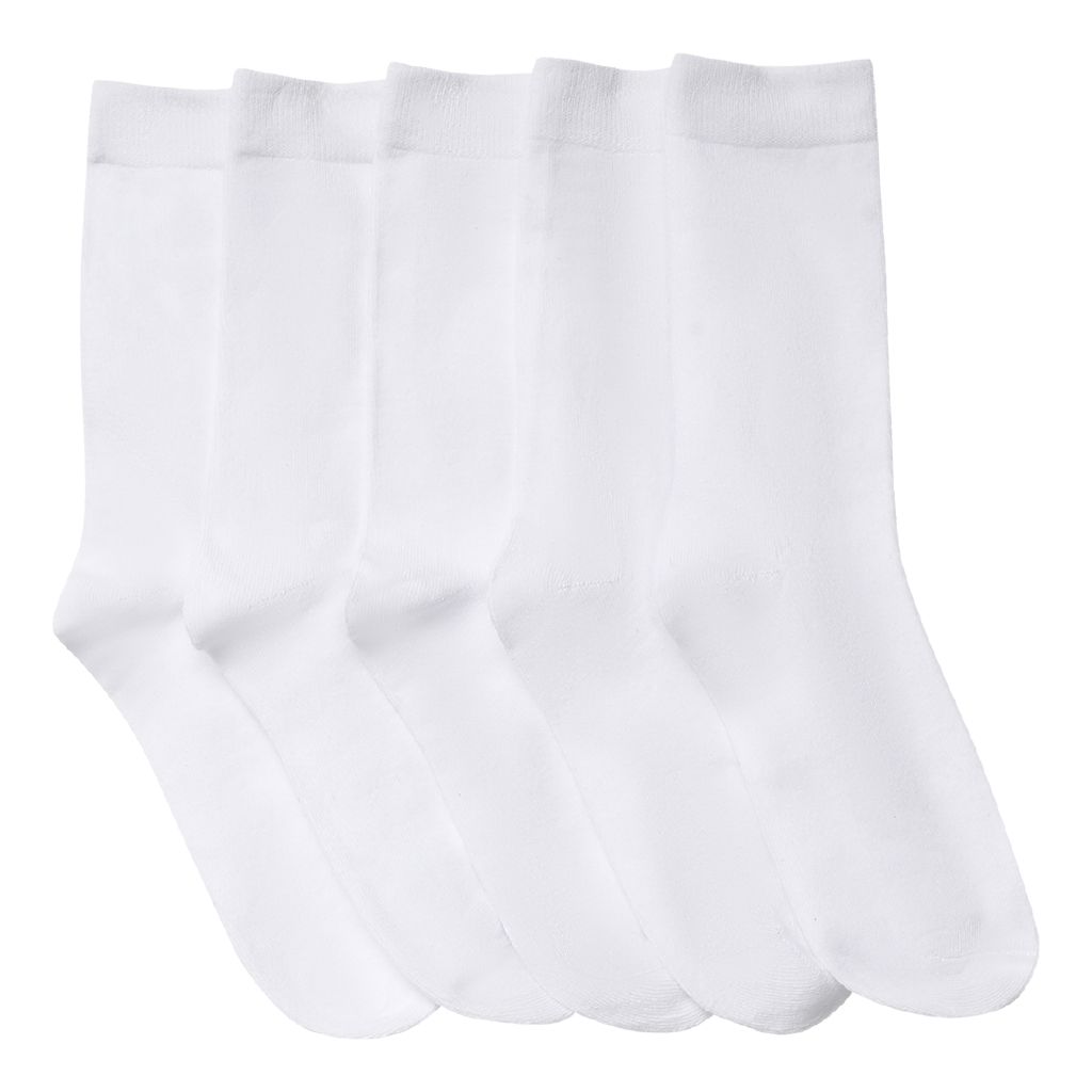 H&H Women's Plain Crew Socks 5 Pack White | The Warehouse