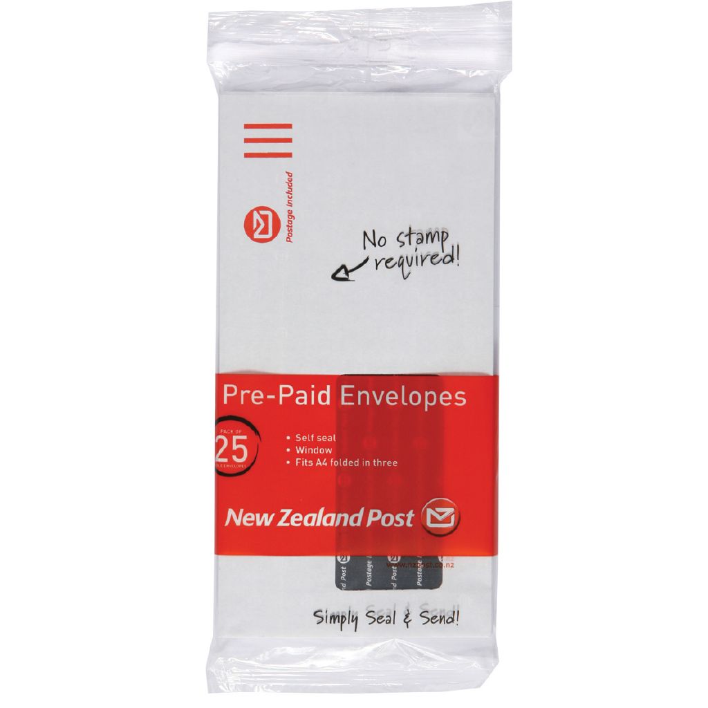 New Zealand Post Prepaid Window DLE Envelope 25 Pack White White | The ...
