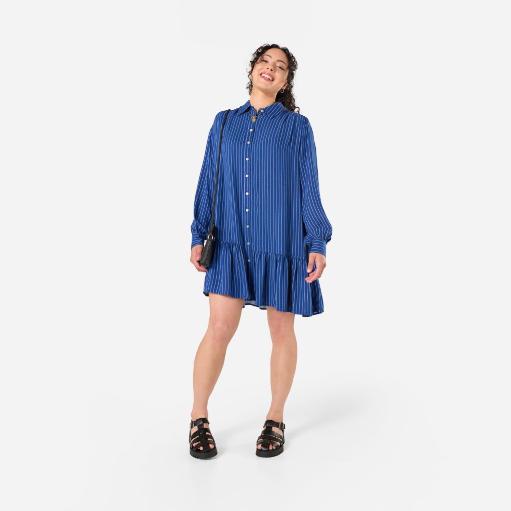 H&H Women's Drop Hem Shirt Dress Blue Mid | The Warehouse