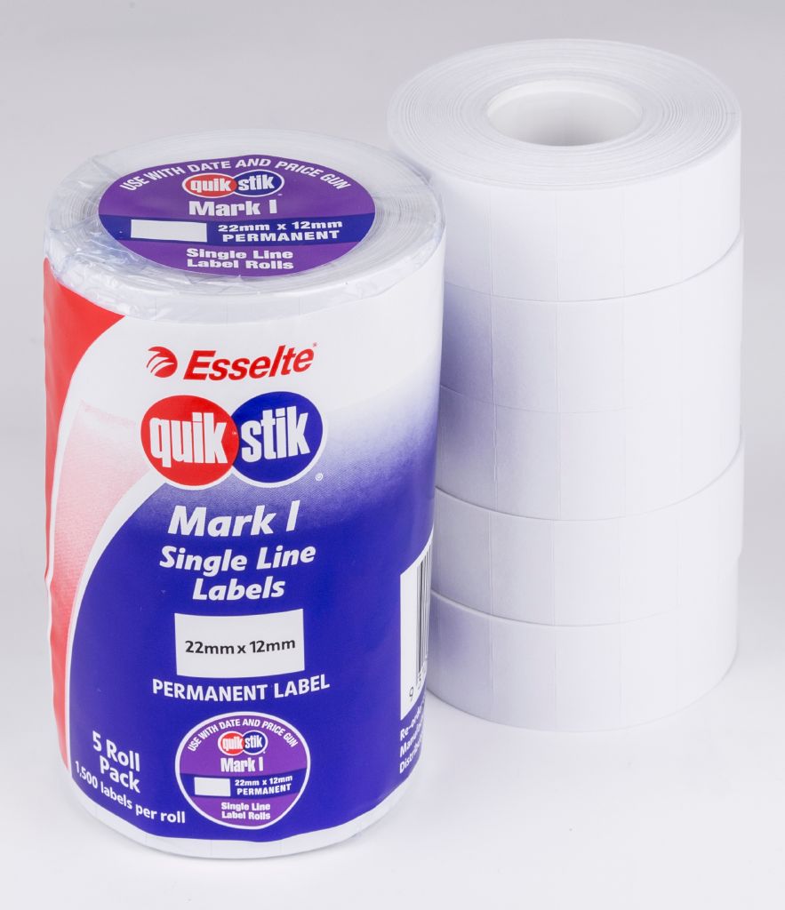 Quik Stik Labels Price Gun 22 x 12mm Permanent 1500/Roll 5 Pack White ...
