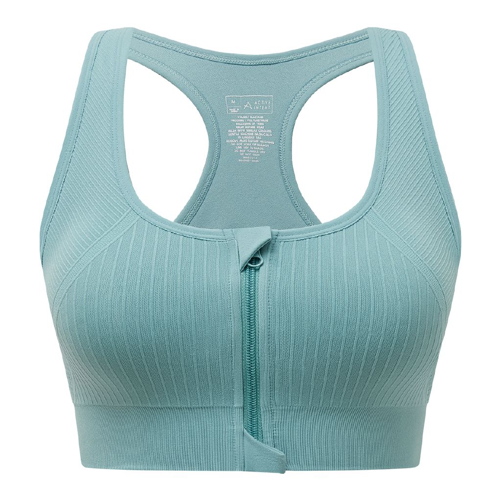 Active Intent Women's Zip Front Wirefree Sports Bra Blue Light | The ...
