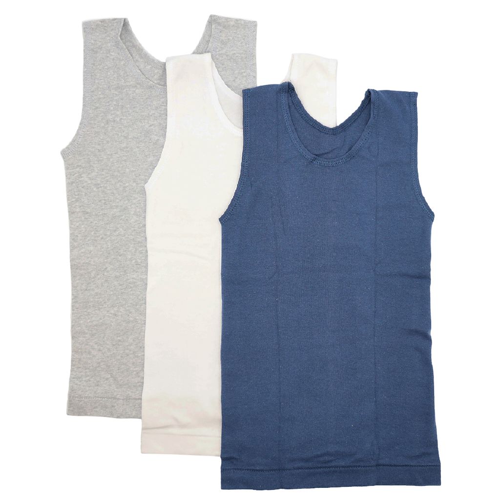 Tradie Boys' Rib Singlet 3 Pack Navy/White | The Warehouse