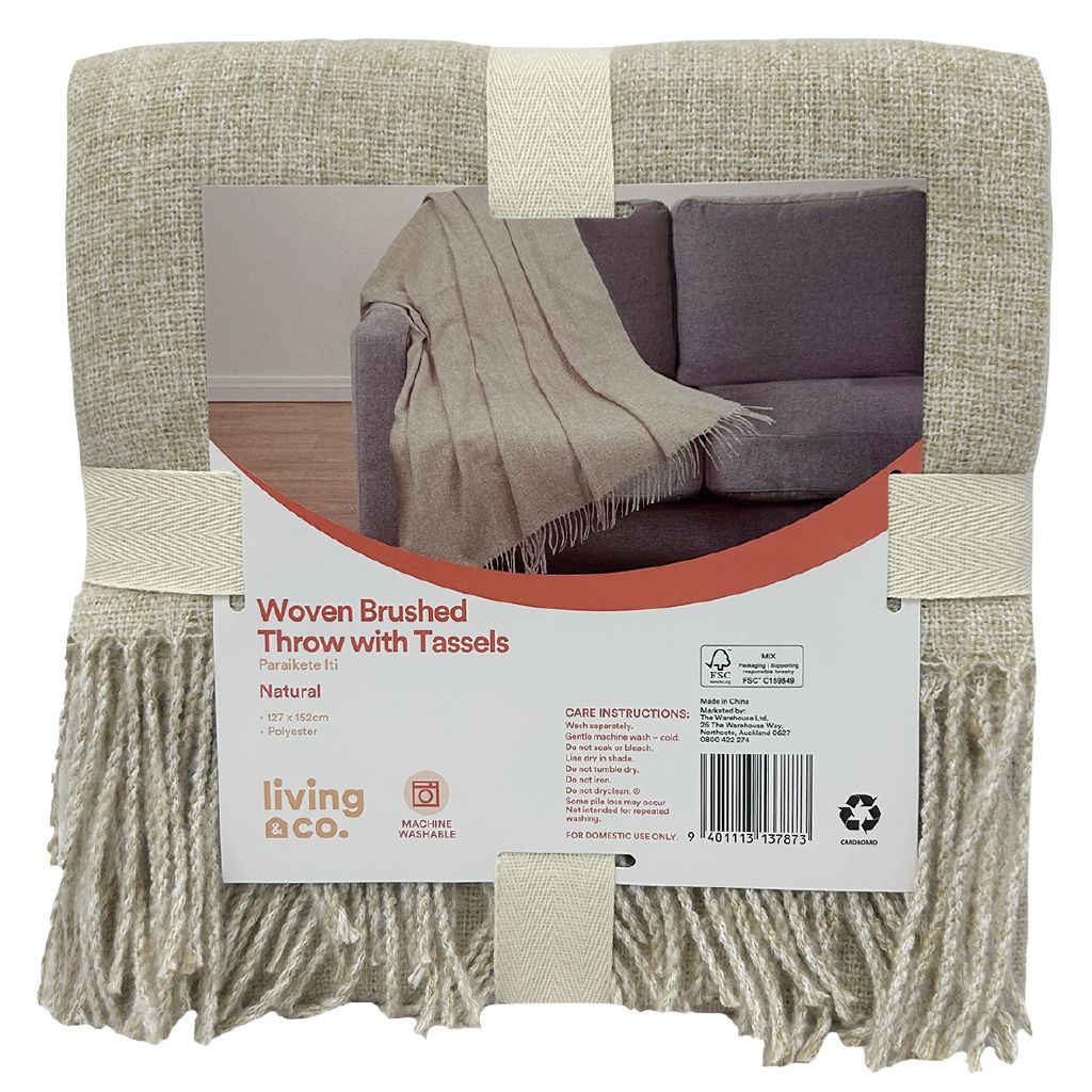 Living & Co Woven Throw with Tassels 127cm x 152cm Natural | The Warehouse