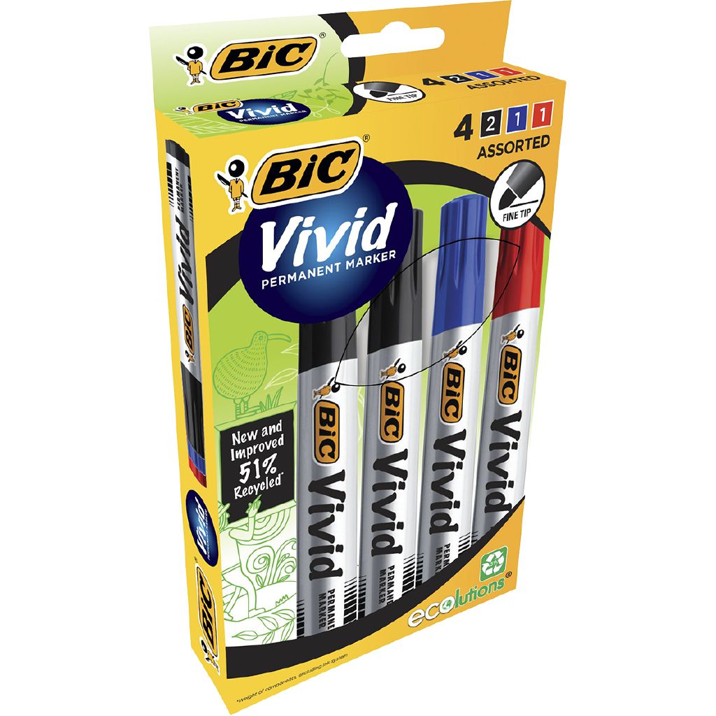 Bic BIC Vivid Permanent Marker Box Assorted 4 Pack Assorted | The Warehouse
