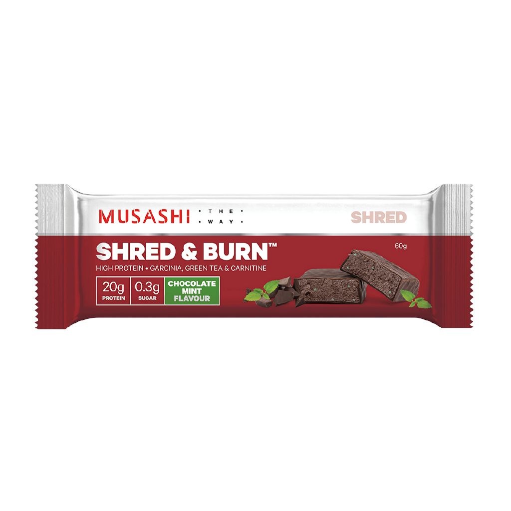 Musashi Shred & Burn-Dark Choc Mint Bar 60g | The Warehouse