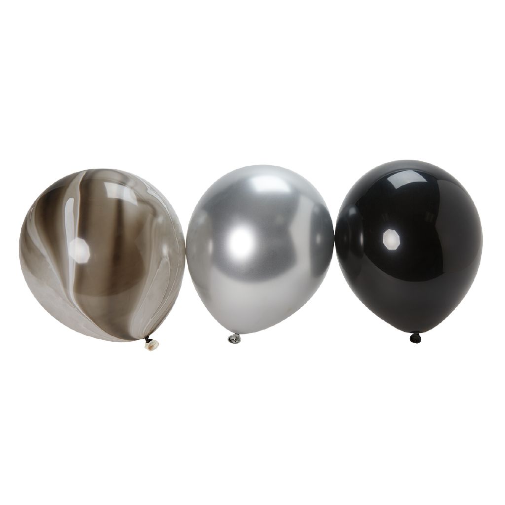 Hoorah Black Marble Balloon Combo 30cm 12 Pack | The Warehouse