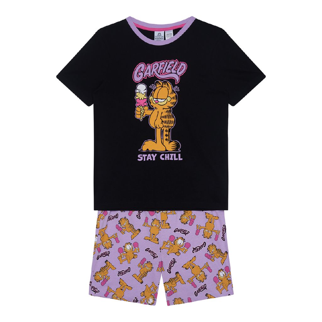 Garfield Girls' Sleeve Tee & Shorty Pyjama Set Purple Light | The Warehouse