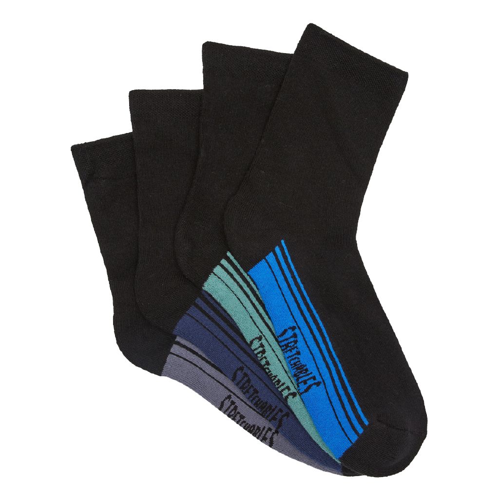 Rio Men's Stretchable Quarter Crew Socks 4 Pack Black 27K | The Warehouse
