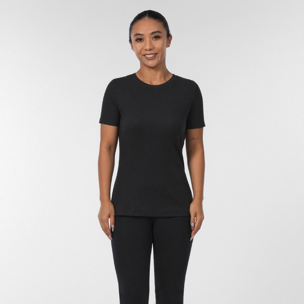 H&H Women's Ballet Sleeve Rib Tee Black | The Warehouse