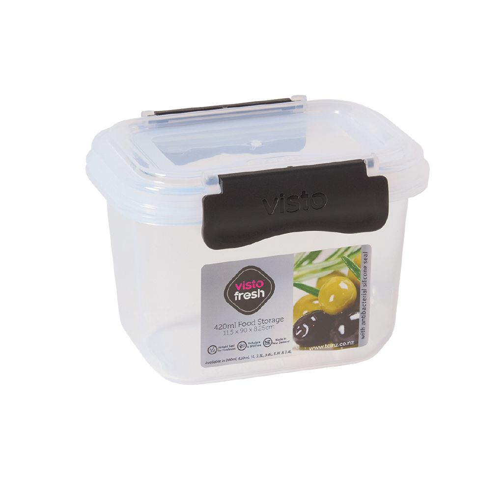 Visto Fresh Storage Container Clear/Charcoal Clips 420ml | The Warehouse