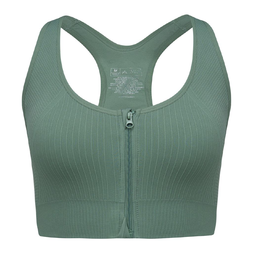 Active Intent Women's Zip Front Wirefree Sports Bra Green | The Warehouse