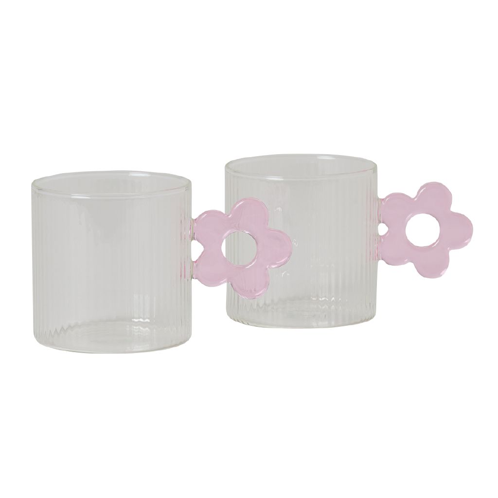 Living & Co Eva Flower Handle Glass Mug Pink 2 Pack Pink | The Warehouse