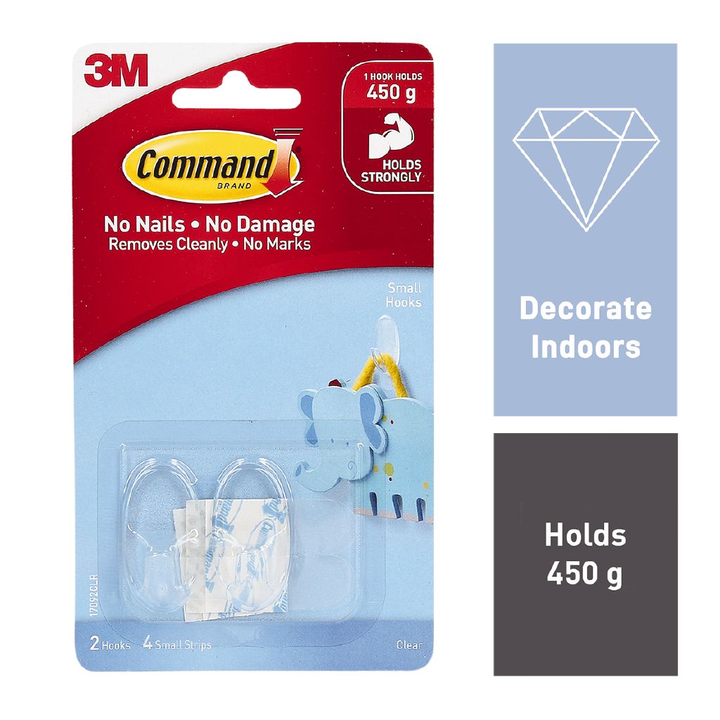 Command Hooks with Strips Small Clear | The Warehouse