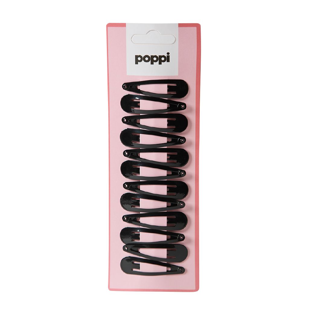 Poppi One Touch Clips Black 12 Pack Black | The Warehouse