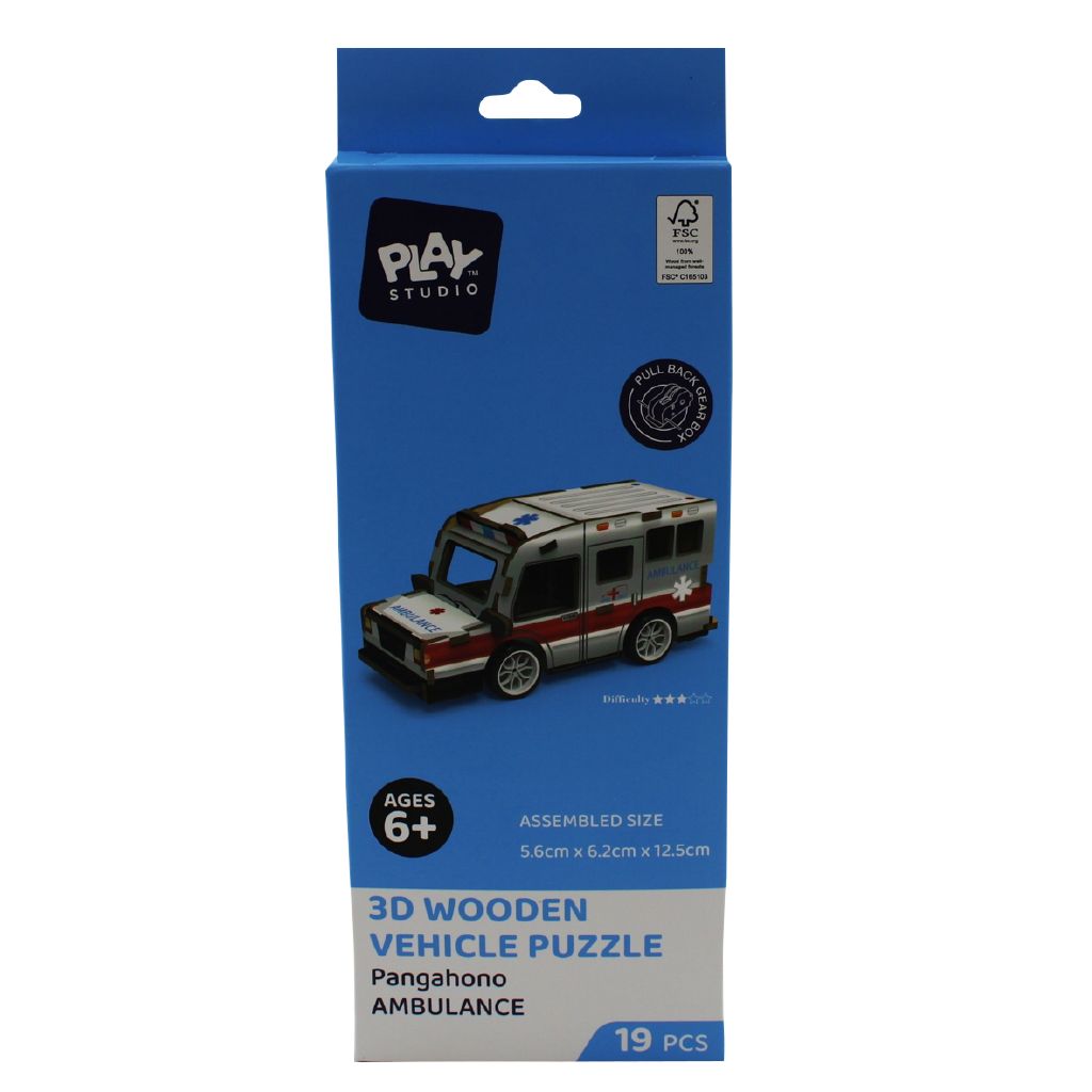 Play Studio 3D Wooden Mini Vehicle Assorted Assorted | The Warehouse