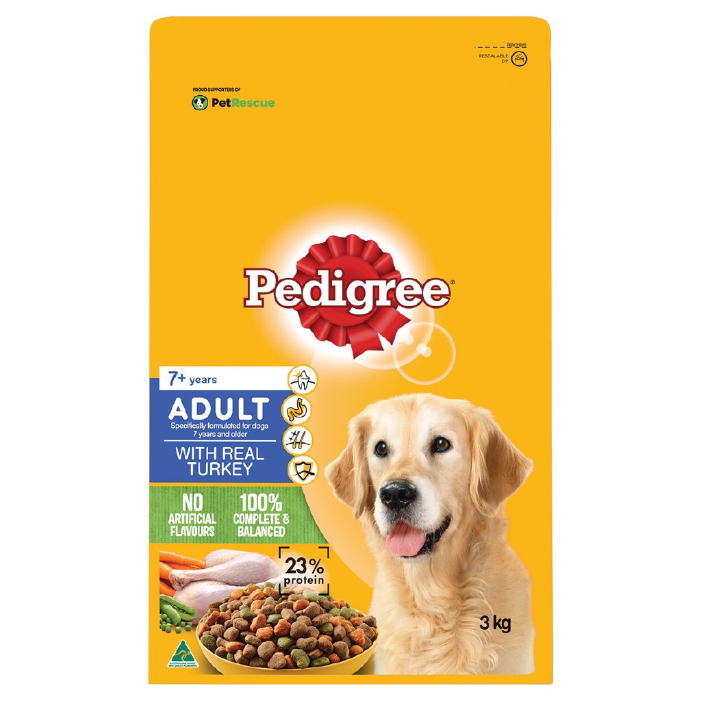 Pedigree Adult 7+ years with real Turkey 3kg | The Warehouse